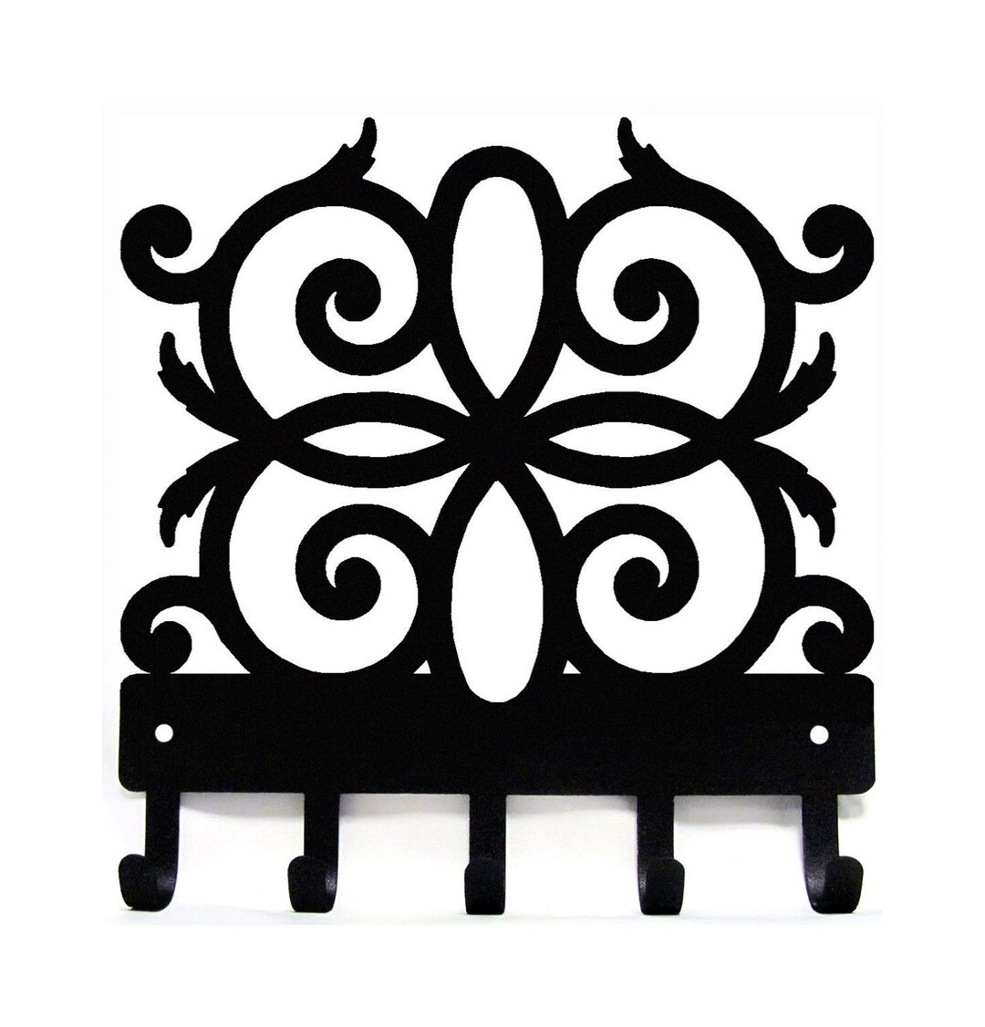 Scroll Work Key Rack : Elegant Black Leash Hanger, 6-inch Wide, Made in ...