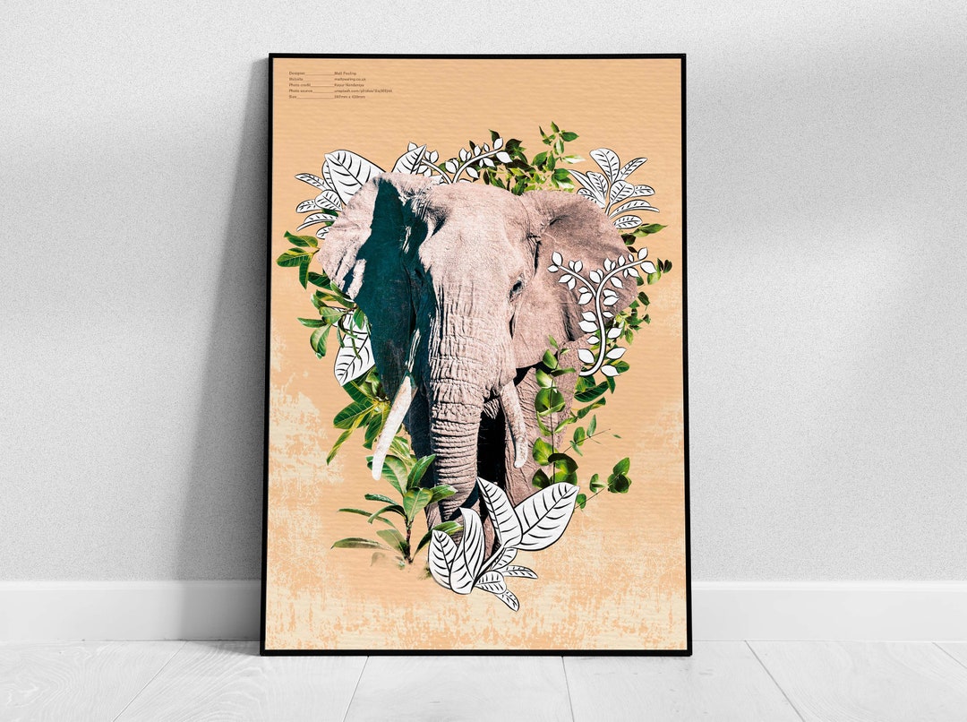 Elephant Collage Print, African Elephant, Leaf Collage - Etsy