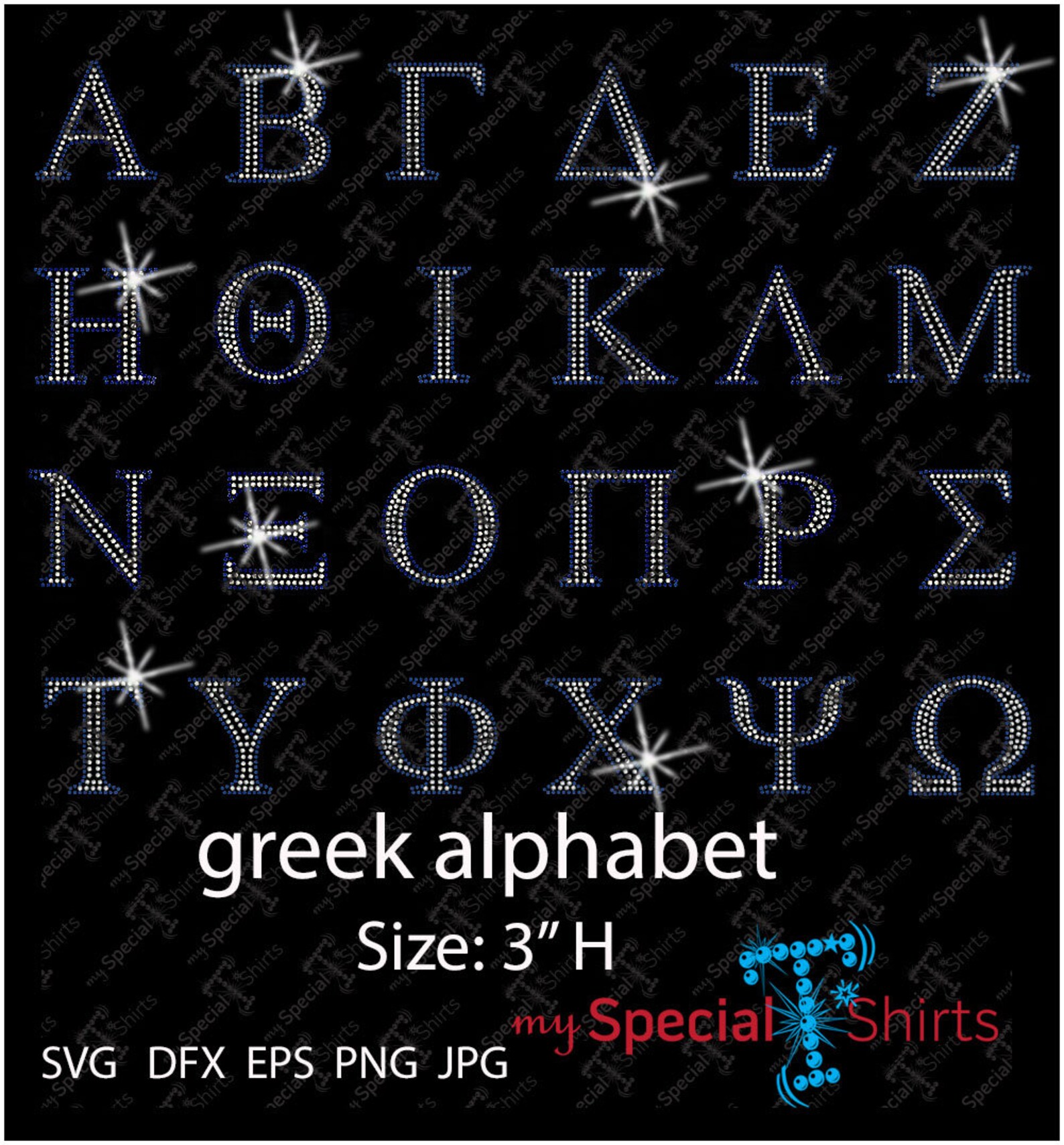Greek Alphabet 3" H Letters Bundle SVG Instant Download Rhinestone ...