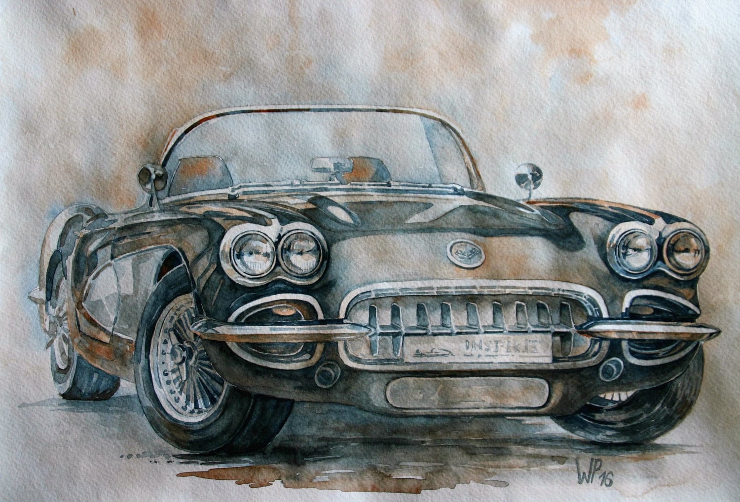 Art Original Painting Chevrolet Corvette C1 BJ 1958, Watercolor - Etsy
