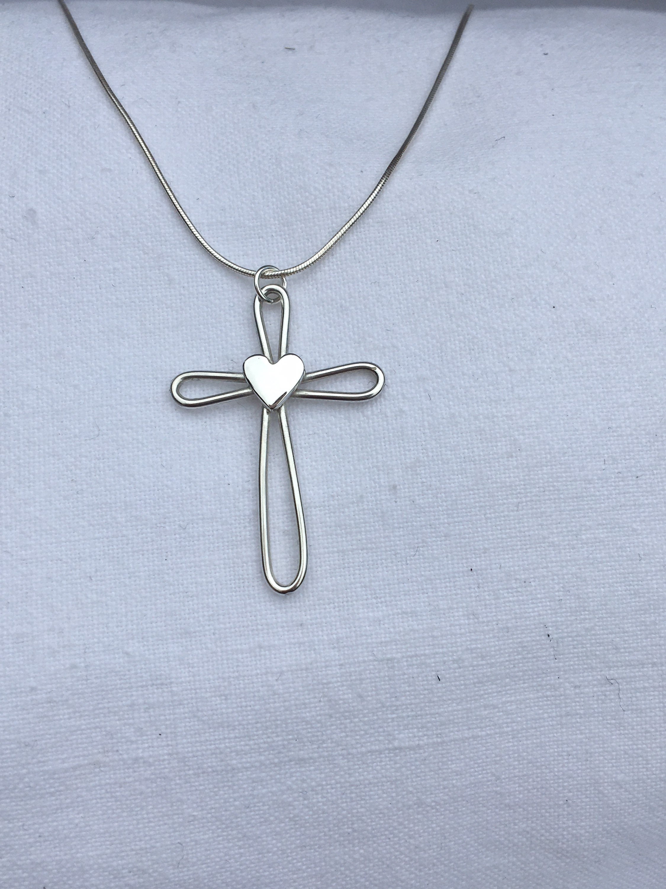 Pretty Silver Cross / Crucifix Necklace With Heart Detail - Etsy Ireland