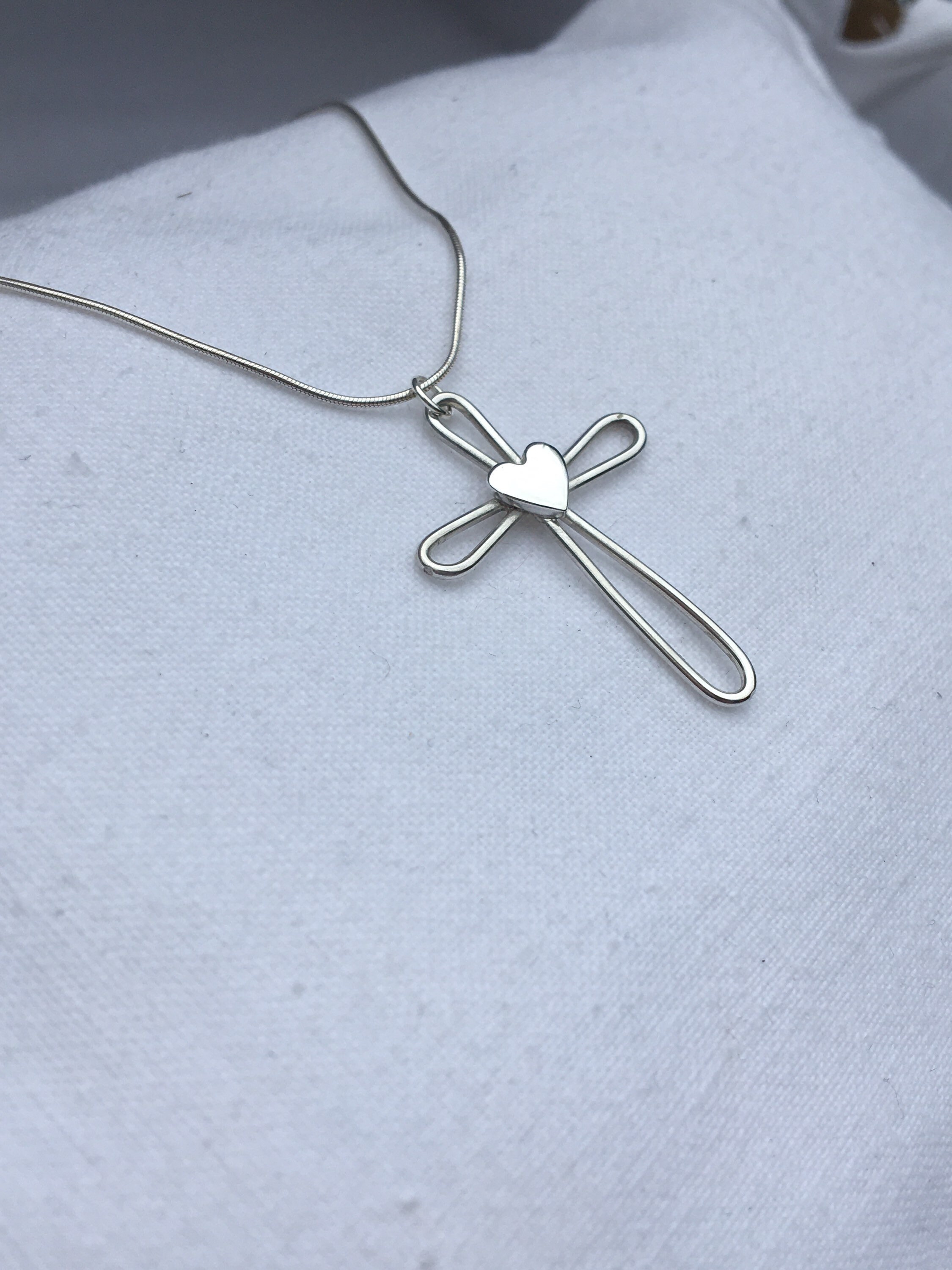 Pretty Silver Cross / Crucifix Necklace With Heart Detail - Etsy Ireland
