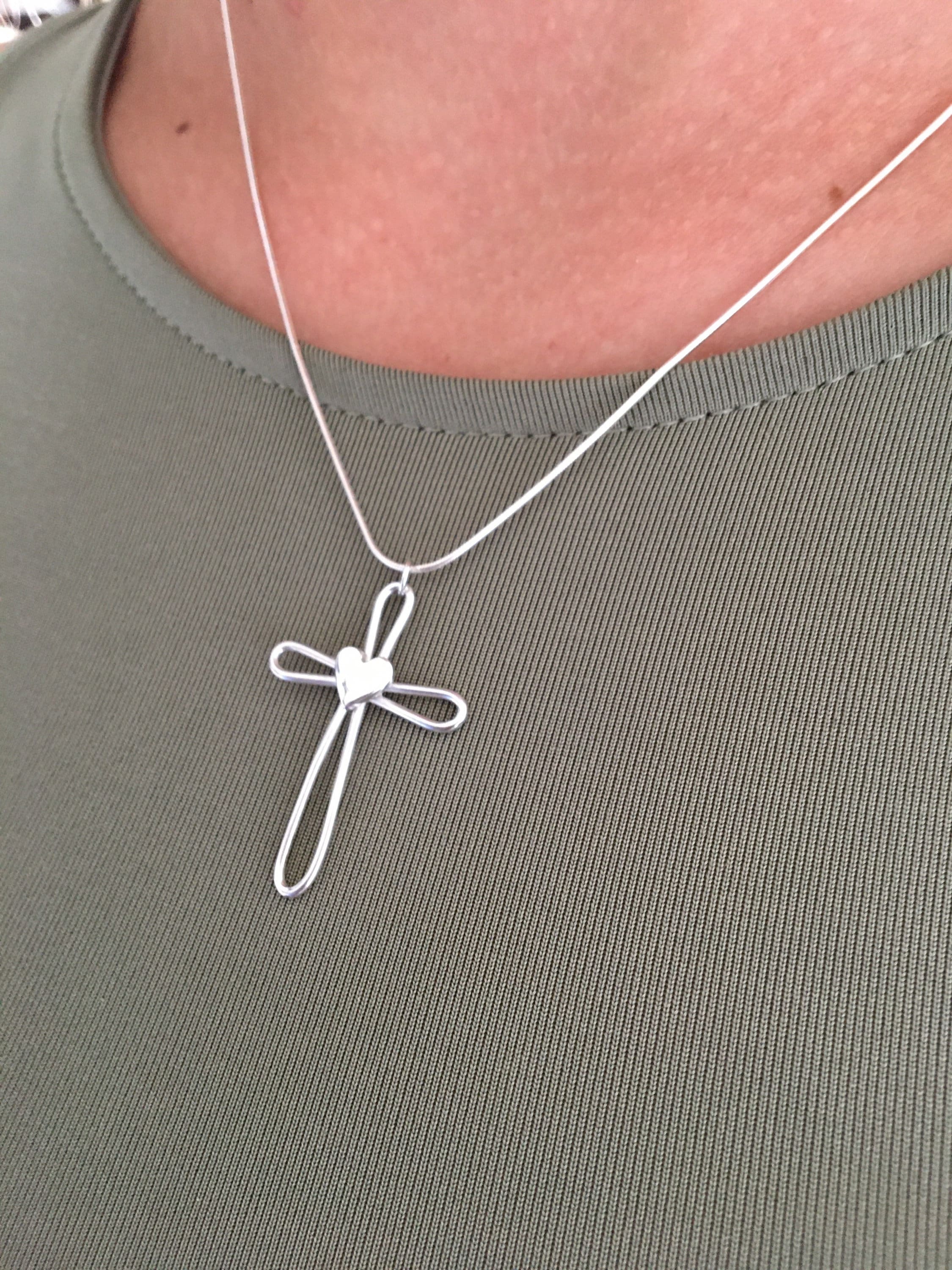 Pretty Silver Cross / Crucifix Necklace With Heart Detail - Etsy Ireland