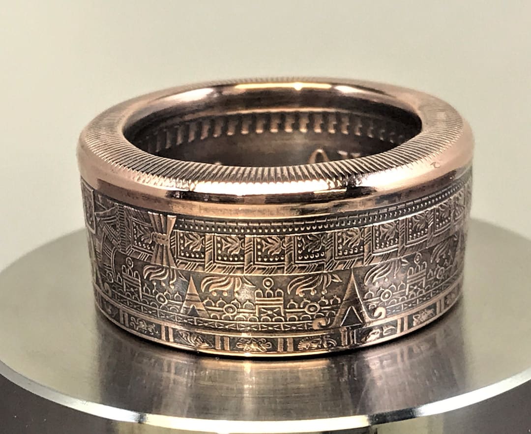 Aztec Calendar Copper Coin Ring: Fine Detail, Powder Coated - Etsy