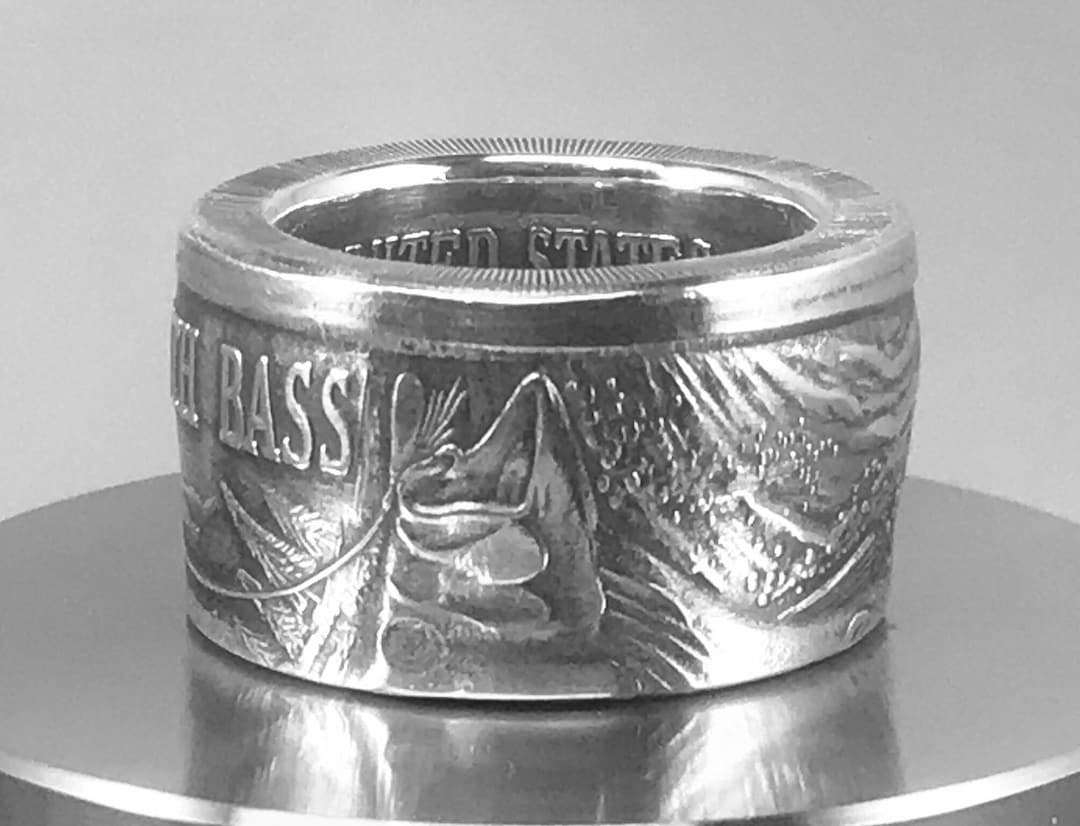 Largemouth Bass Fishing Statement Coin Ring - From a 1 OZ Silver ...