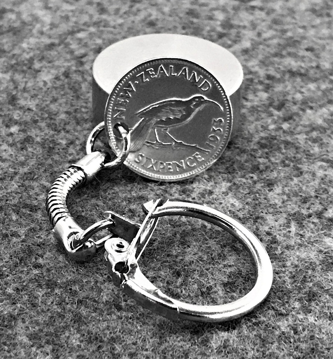 1933 Silver New Zealand Sixpence Charm - Key Ring - Pendant - Features ...