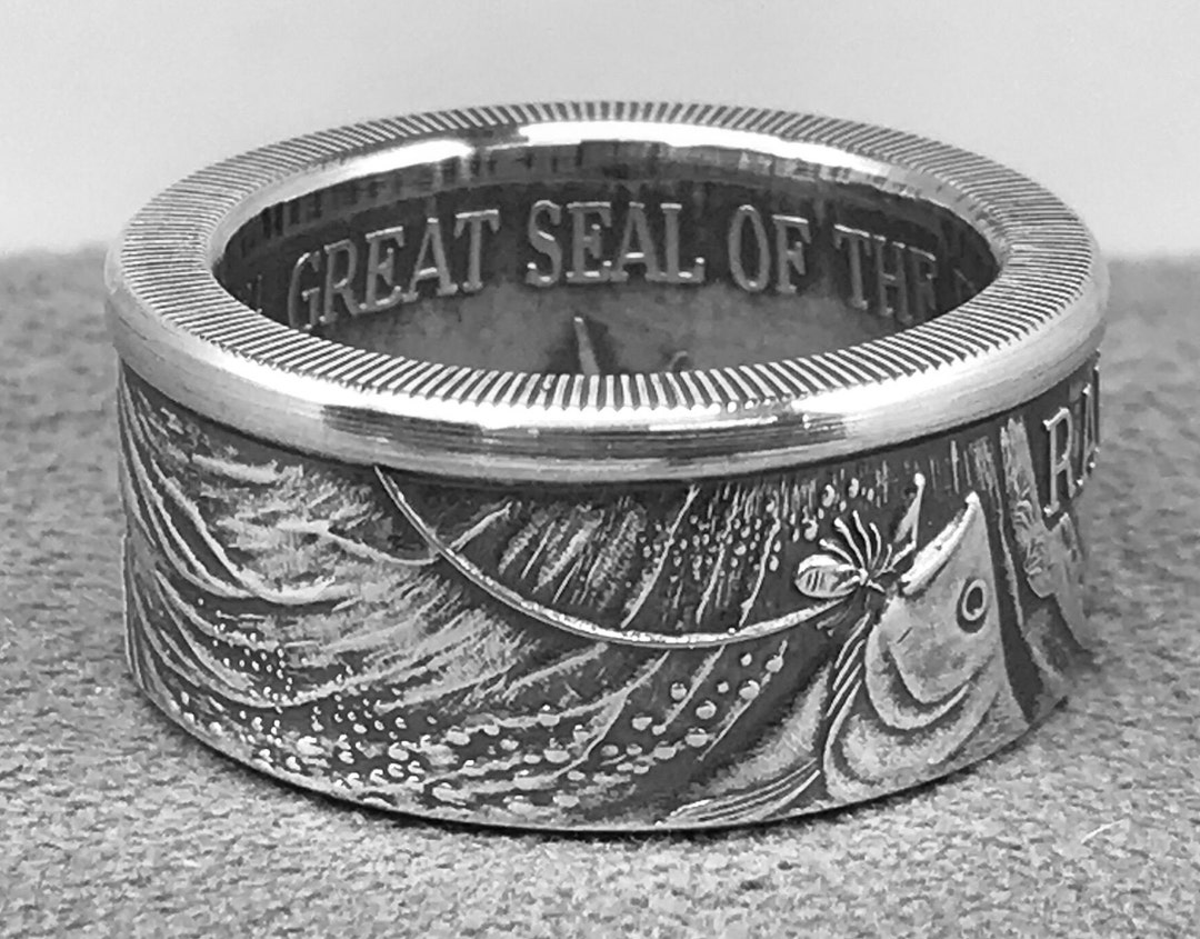 Rainbow Trout Fishing Statement Coin Ring From a 1 OZ Silver Bullion ...