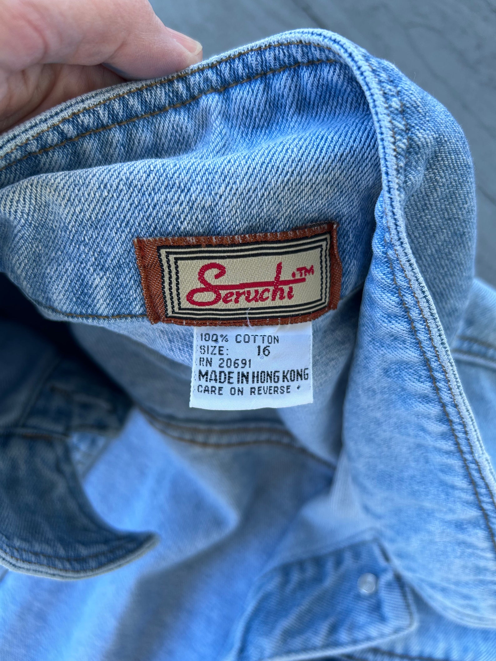 Vintage 80s Denim Jacket Large Light Acid Wash Seruchi Brand Trendy ...