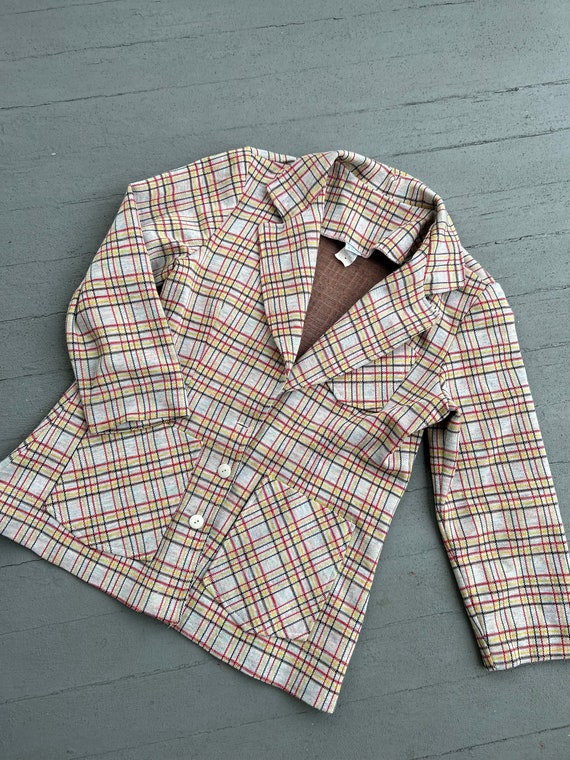 Vintage Plaid Blazer Tan 60s 70s Large Polyester Coat… - Gem