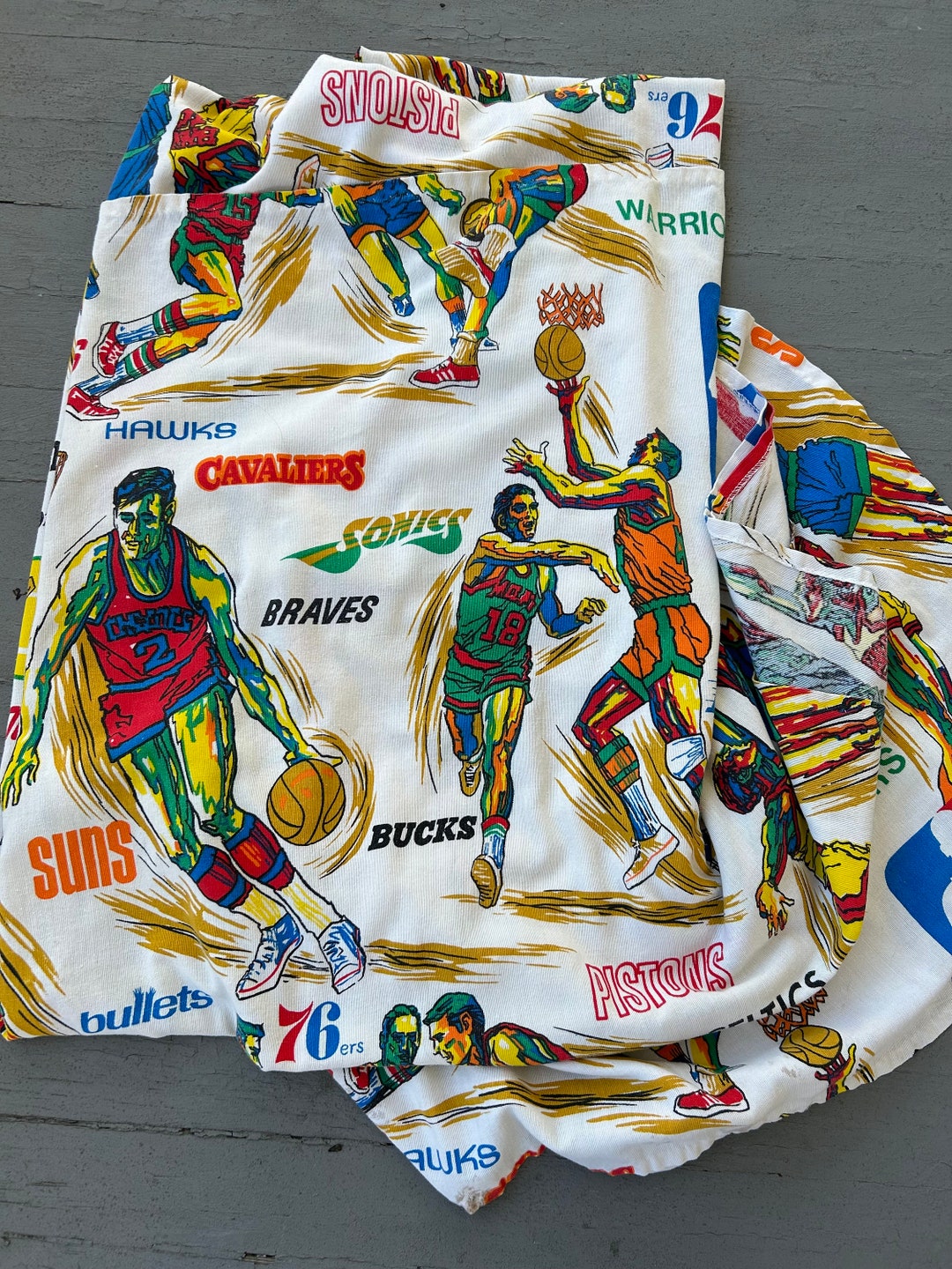 Rare 70s NBA Bed Spread Fabric Bucks Bulls Teams - Etsy