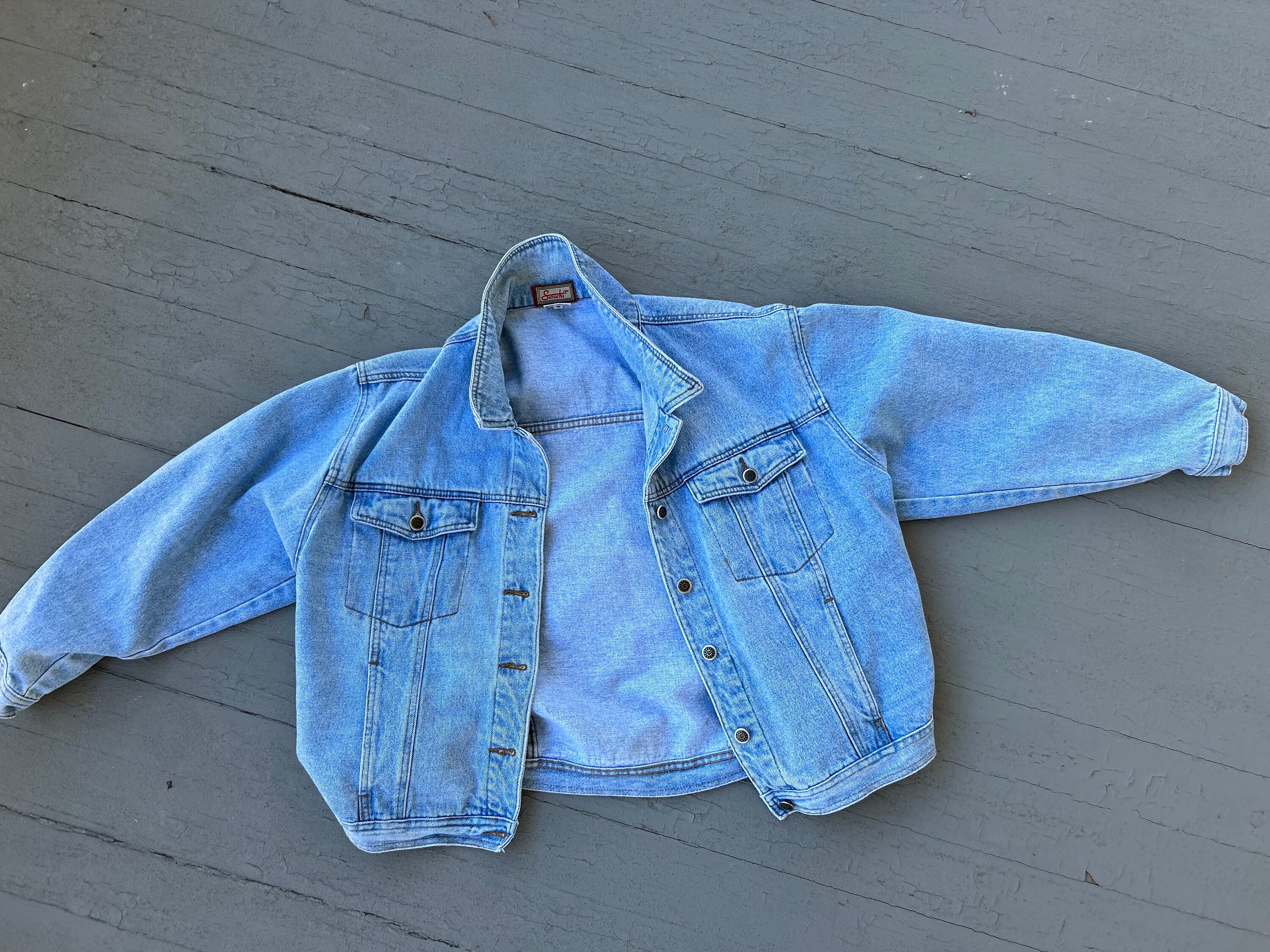 Vintage 80s Denim Jacket Large Light Acid Wash Seruchi Brand Trendy ...