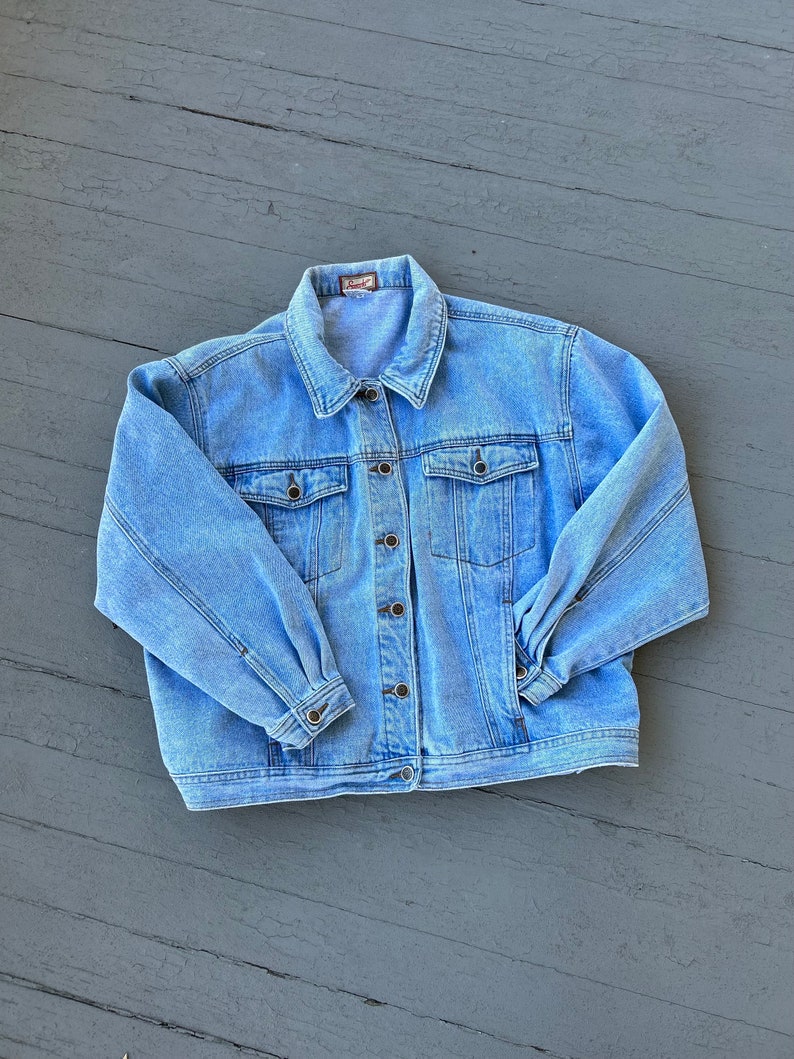 Vintage 80s Denim Jacket Large Light Acid Wash Seruchi Brand Trendy ...