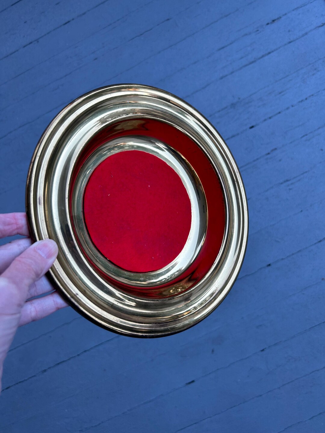 Vintage Church Collection Plate Brass Metal Felt Religious Collectibles ...