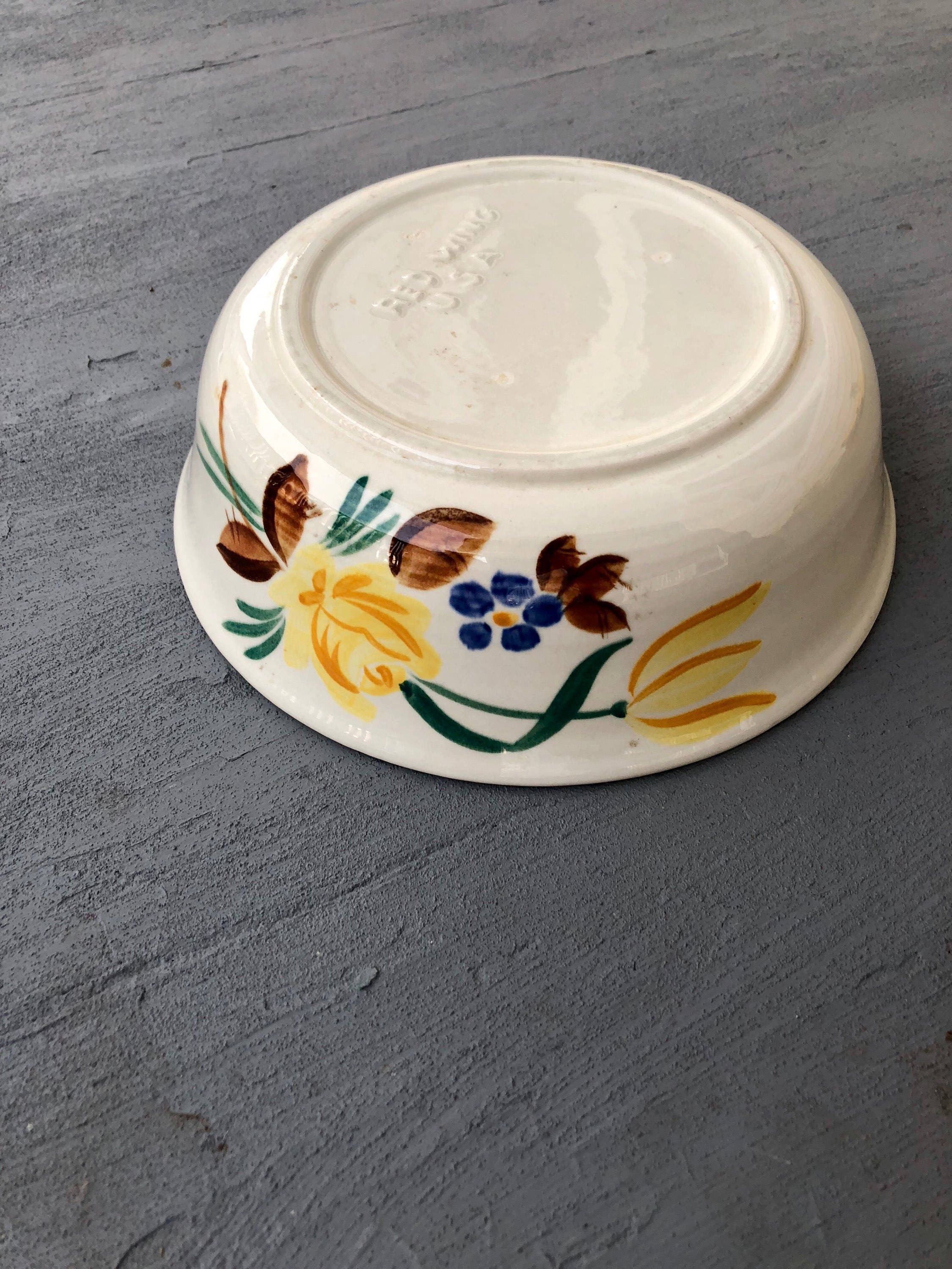 Vintage Red Wing Floral Bowl // 40s Pottery USA Casserole | Etsy