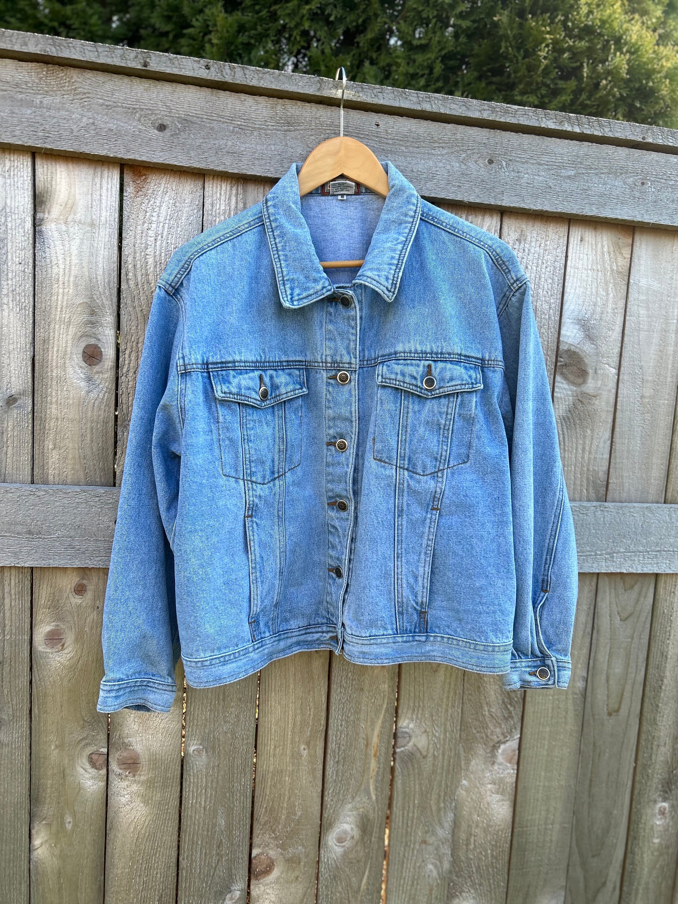 Vintage 80s Denim Jacket Large Light Acid Wash Seruchi Brand Trendy ...