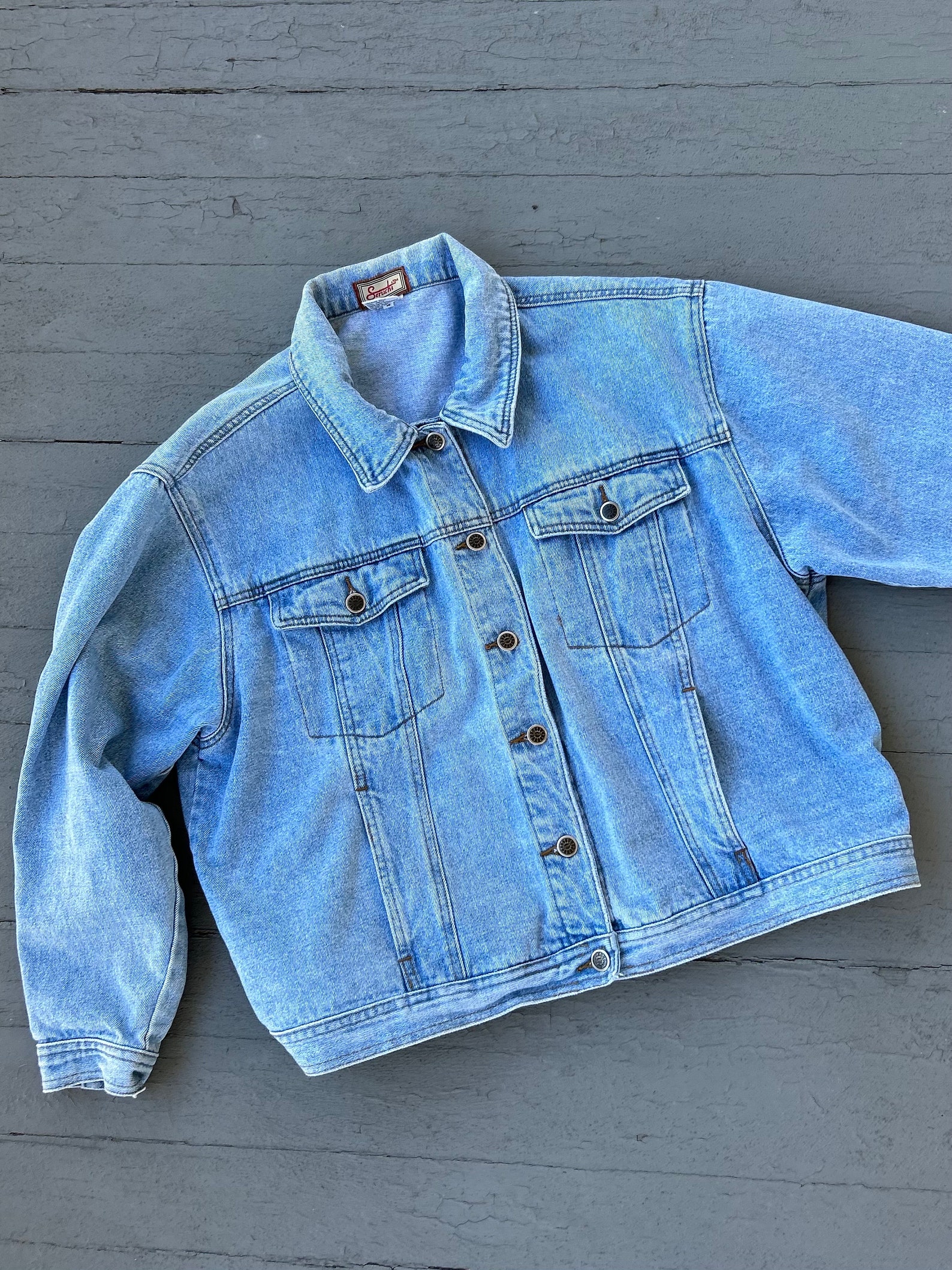 Vintage 80s Denim Jacket Large Light Acid Wash Seruchi Brand Trendy ...