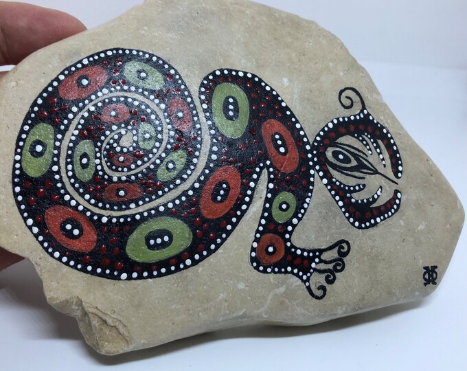 Hand-painted Coiled Snake Rock: Red, Gold & Black Animal Art - Etsy