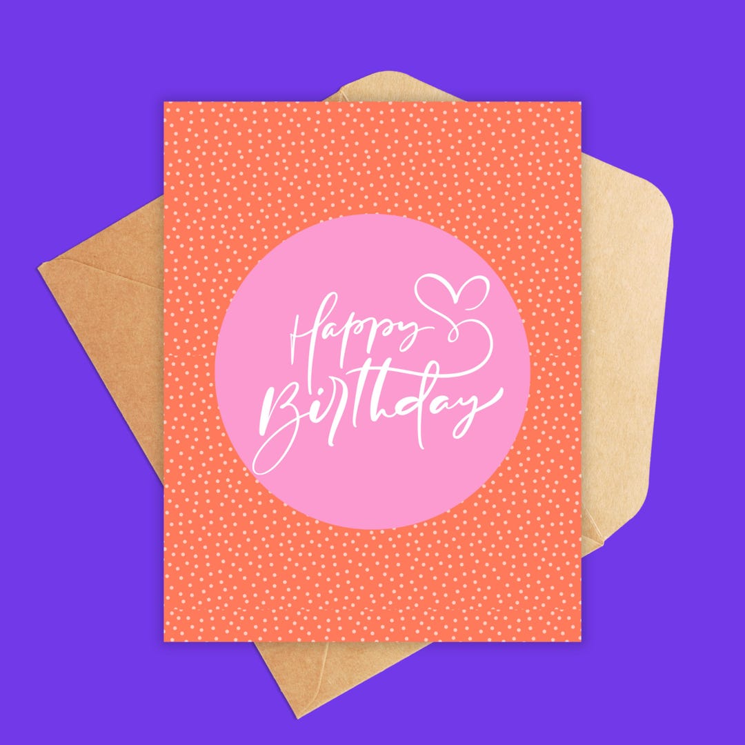 Orange & Pink Dots Birthday Card: Abstract Happy Birthday - Etsy