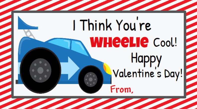 Race Car Valentine Instant Download Wheelie Cool Valentine - Etsy