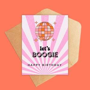 Let's Boogie Square Birthday Greeting Card | Disco Themed Birthday ...