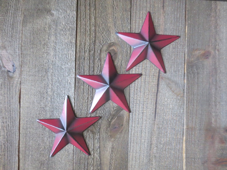 Set of 3 Red Country Barn Stars 6 Inches Rustic Americana Patriotic ...