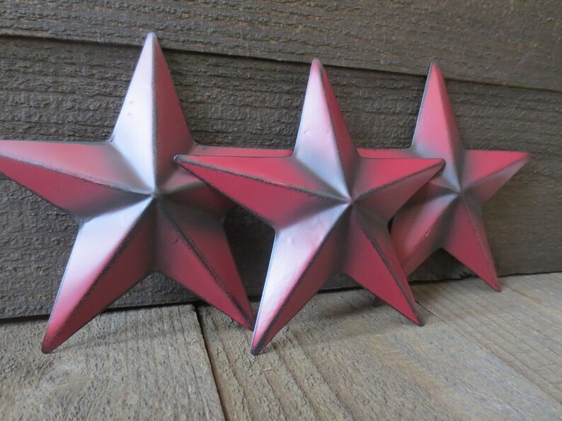 Set of 3 Red Country Barn Stars 6 Inches Rustic Americana Patriotic ...