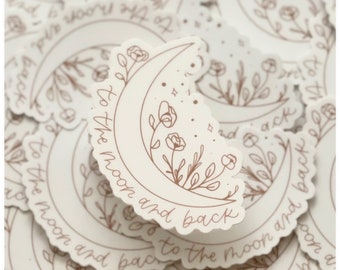 Moon Sticker, Printable Floral Vinyl Sticker, Laptop Decal, Moon Star ...