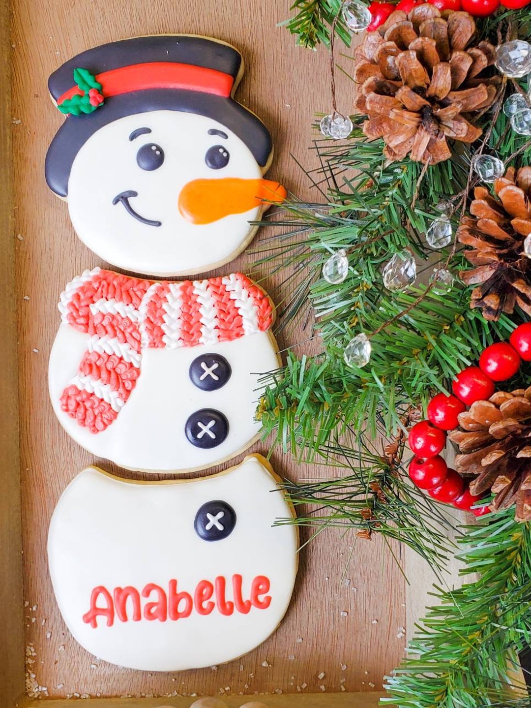 Boxed Gift Set, Personalized Snowman Decorated Sugar Cookie, Christmas ...