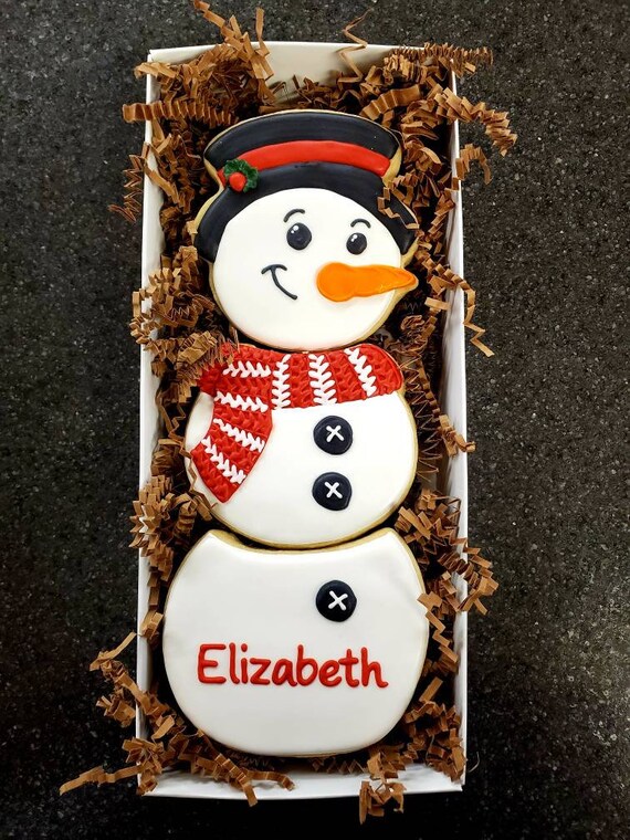 Boxed Gift Set Personalized Snowman Decorated Sugar Cookie | Etsy