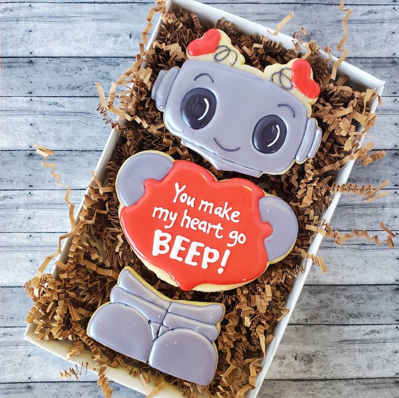 Valentines Day Robot, Delicious and Adorable 3 Piece Cookie Gift Set ...