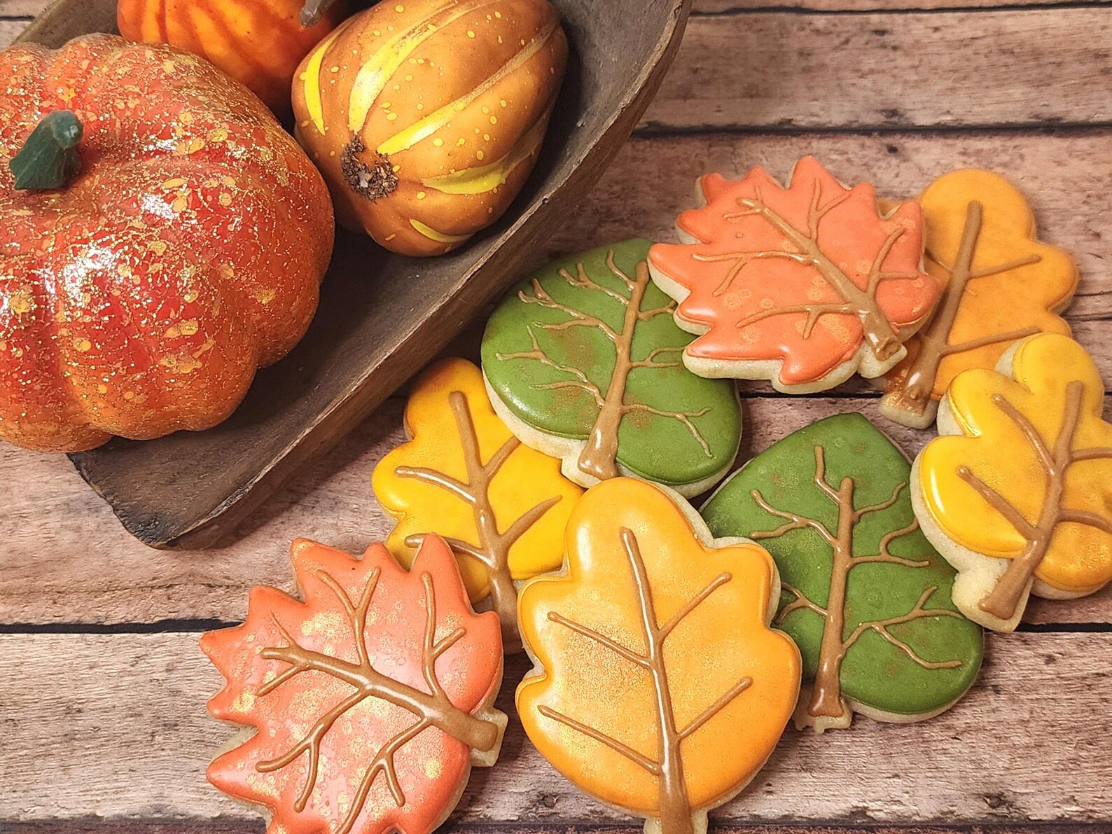 Mini Decorated Autumn Leaf Cookies, Hand Decorated Sugar Cookies ...