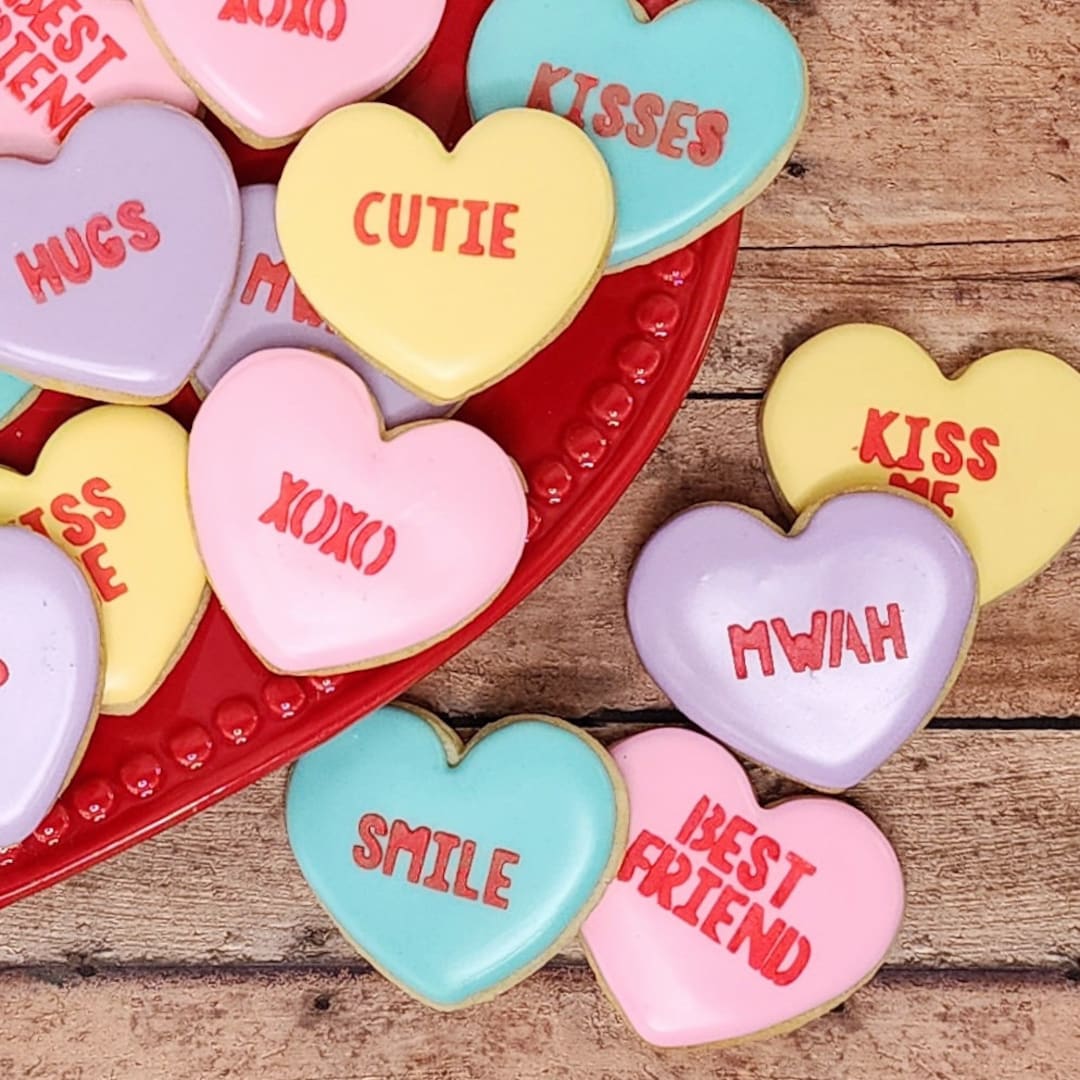 Valentines Day, Mini Conversation Heart, Decorated Sugar Cookies, 4 ...