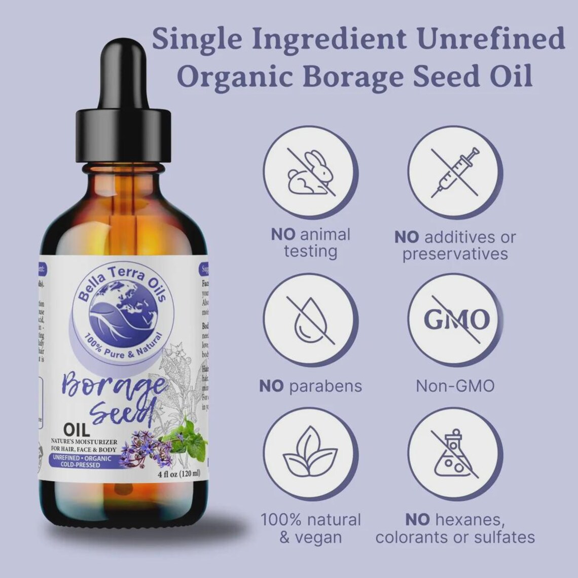 Organic Pure Borage Seed Oil - 2oz Premium Cold-pressed Oil for Skin ...