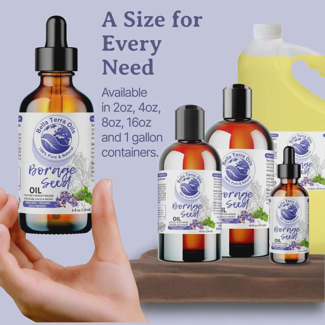Organic Pure Borage Seed Oil - 2oz Premium Cold-pressed Oil for Skin ...