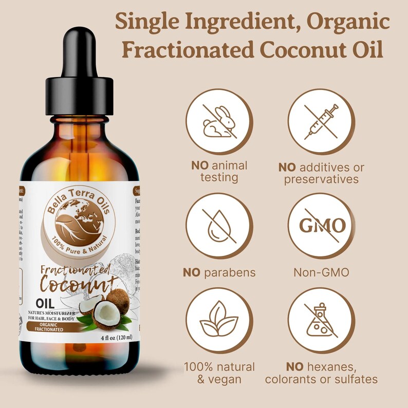 Organic Fractionated Coconut Oil - Choose Size: 2oz, 4oz, 8oz, 16oz ...