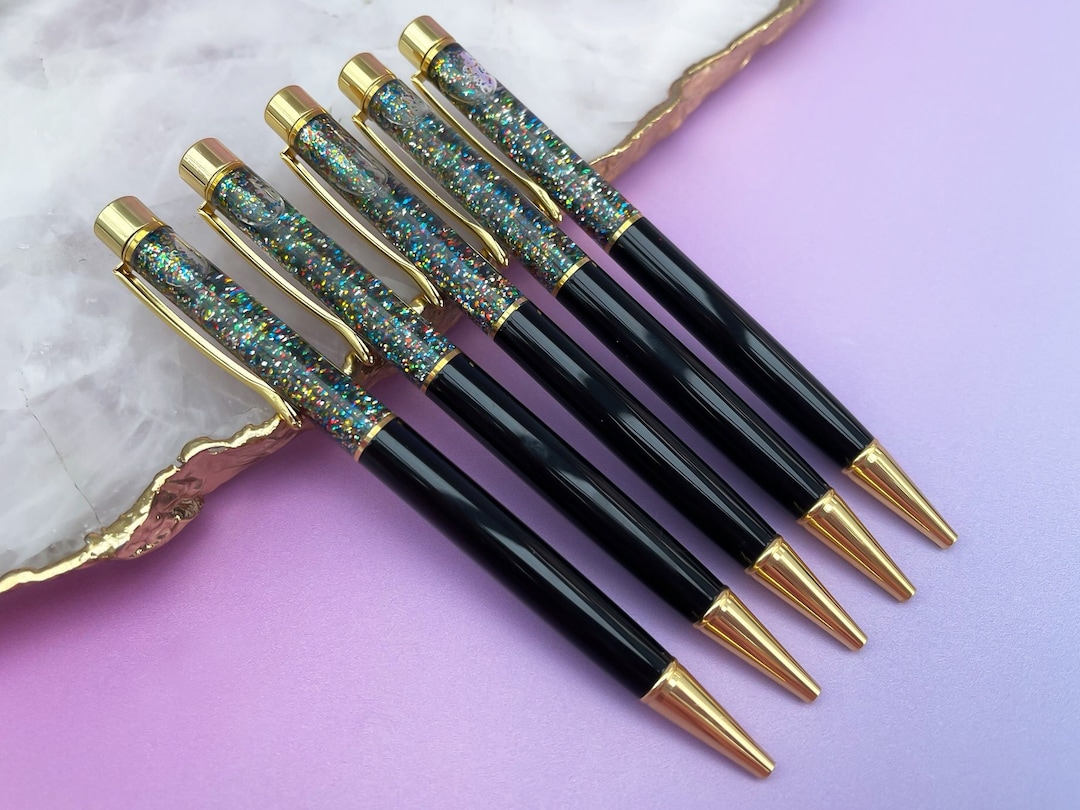Black Glitter Pen, Rainbow Glitter Filled Pen, Black & Gold Glitter Pen ...