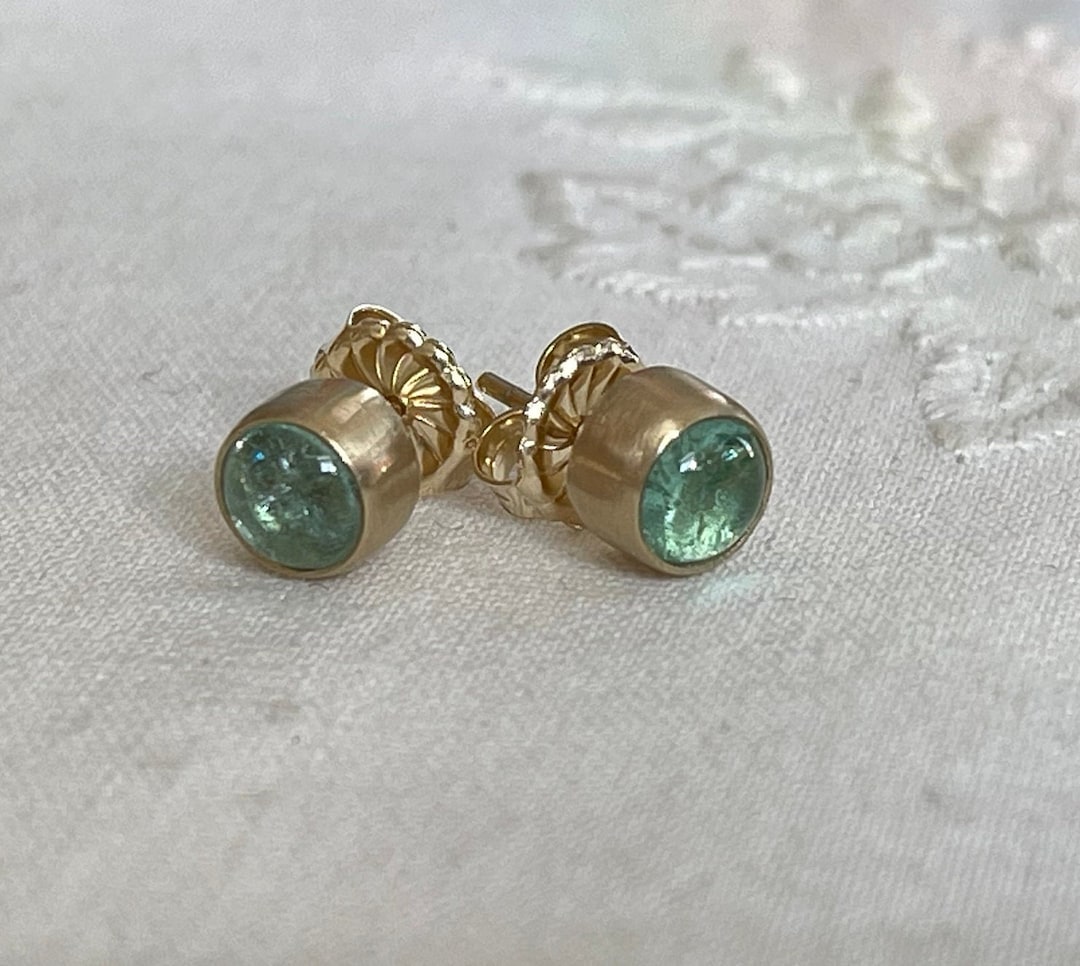 Neon Green Beryl Earrings, Studs, 14k Yellow Gold (NBE3) - Etsy