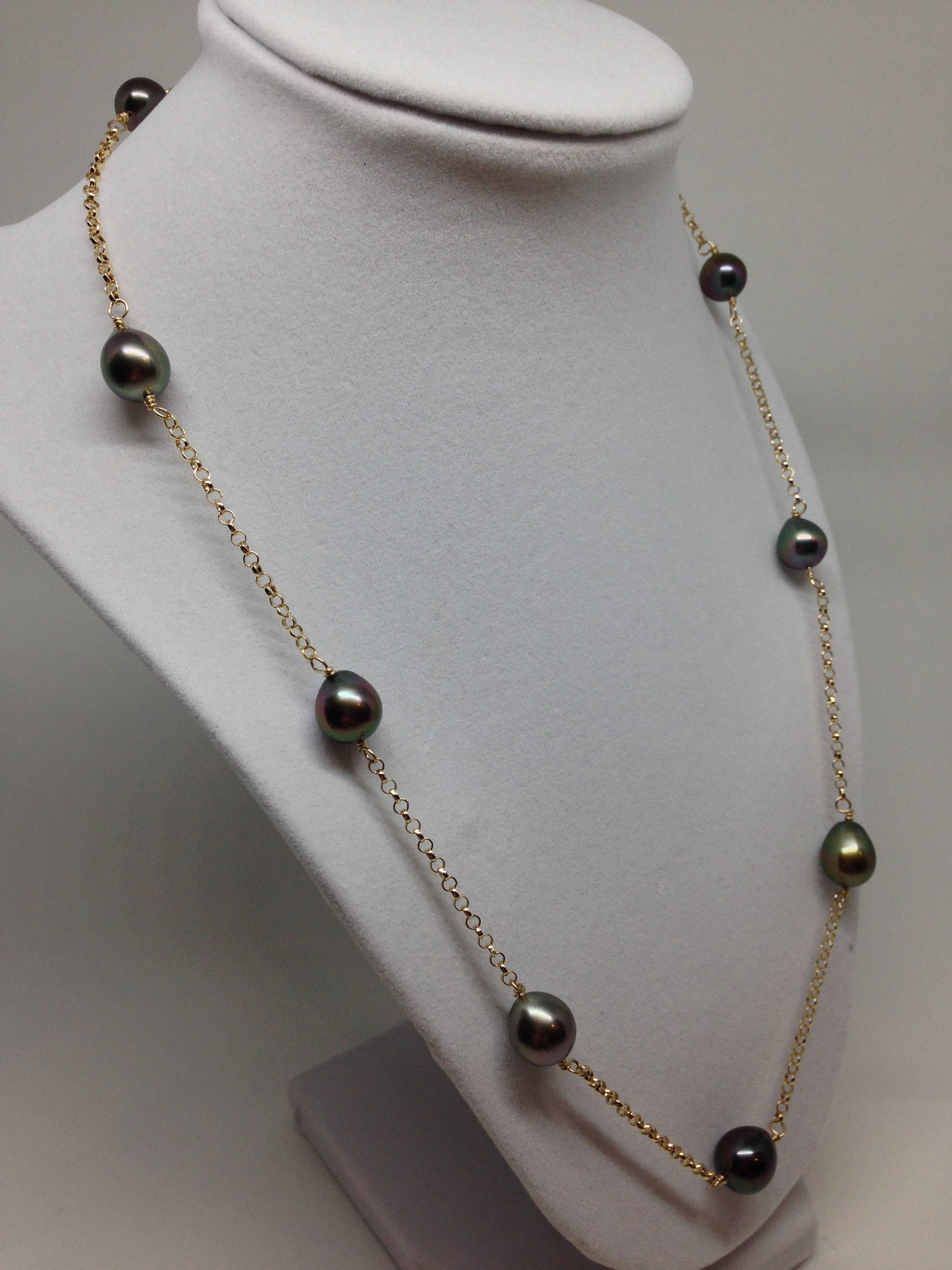 Cultured Tahitian Pearl Tin Cup Necklace 14k Gold Rolo Chain (TC3)