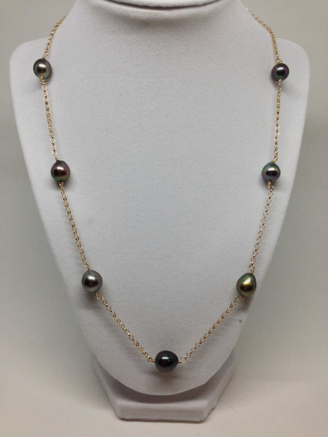 Cultured Tahitian Pearl Tin Cup Necklace 14k Gold Rolo Chain (TC3)