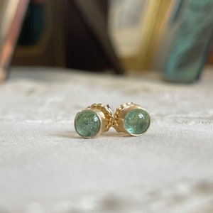 Neon Green Beryl Earrings, Studs, 14k Yellow Gold (NBE3) - Etsy