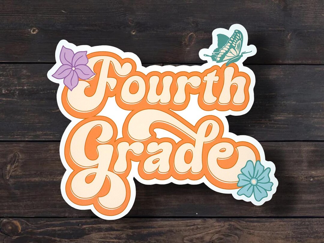Retro Fourth Grade Teacher Sticker, Cute Hippy Teacher Sticker, Groovy ...