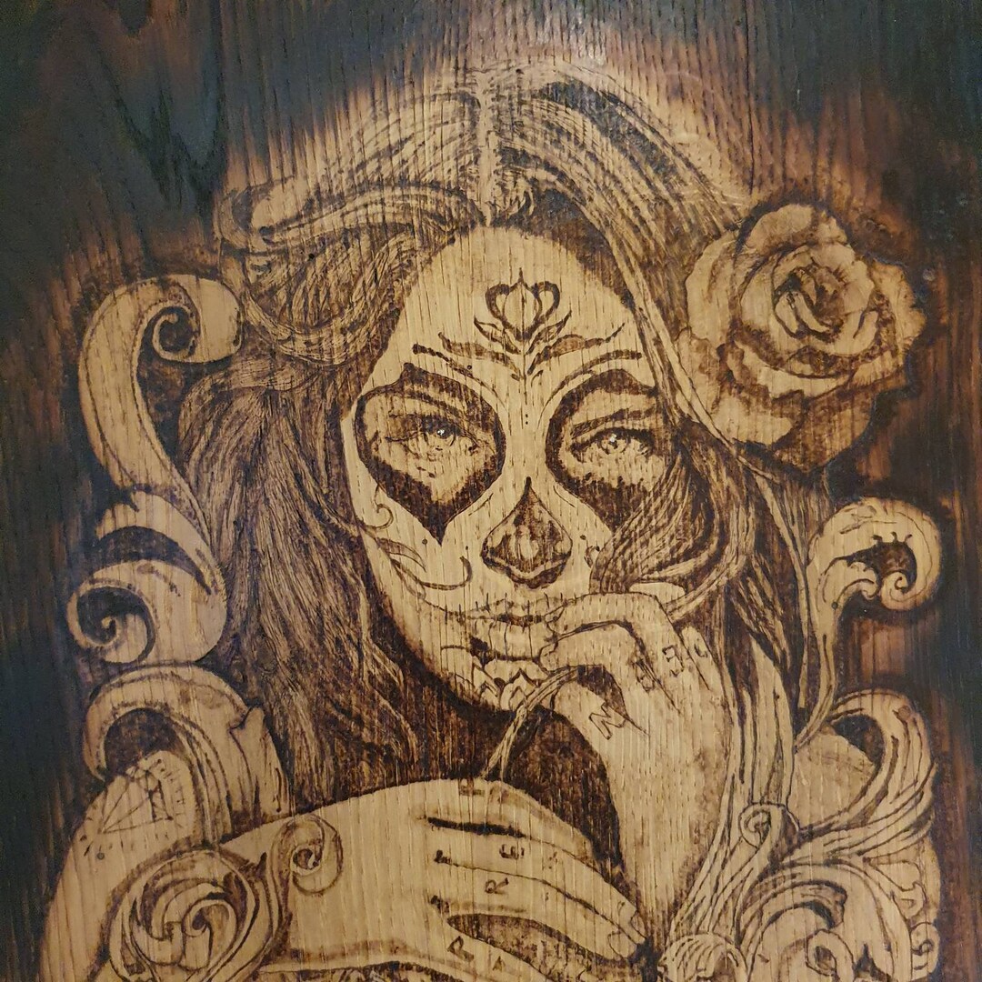 Wooden Wall Art Pyrography Gothic Art Skulls and Roses - Etsy