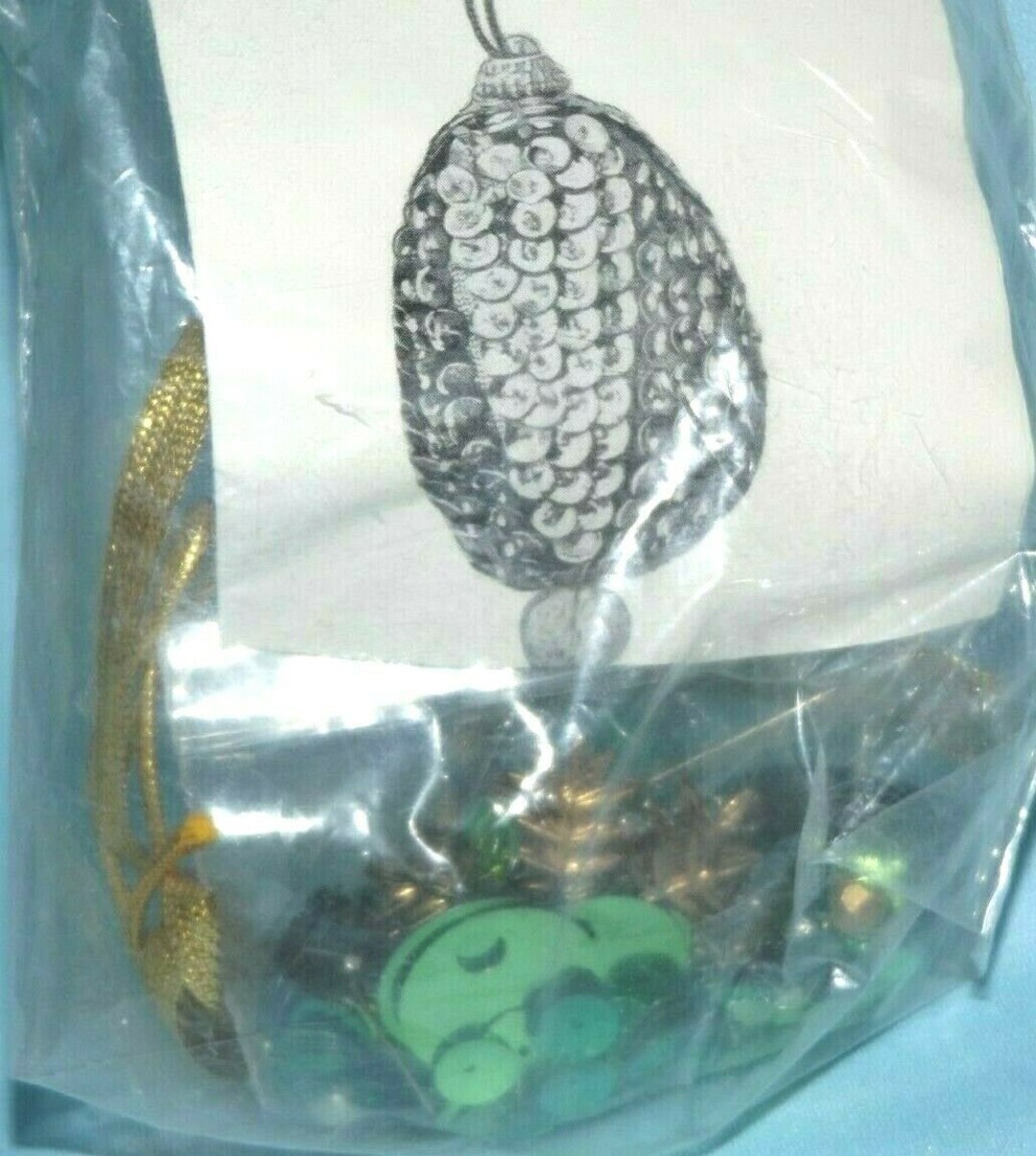 Vintage Walco GREEN SPANGLE Gold SEQUIN Egg Bead Sequin Christmas ...