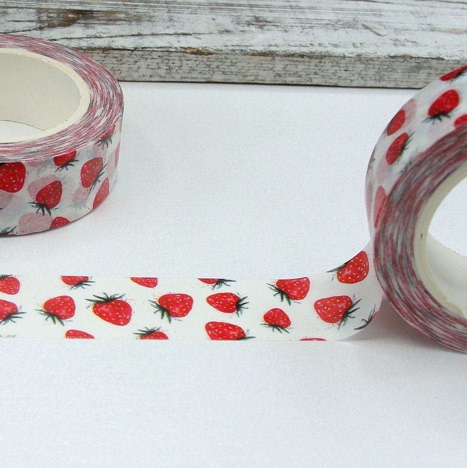 Strawberries Washi Tape, Strawberry Fruit Washi Tape, Summer Picnic ...