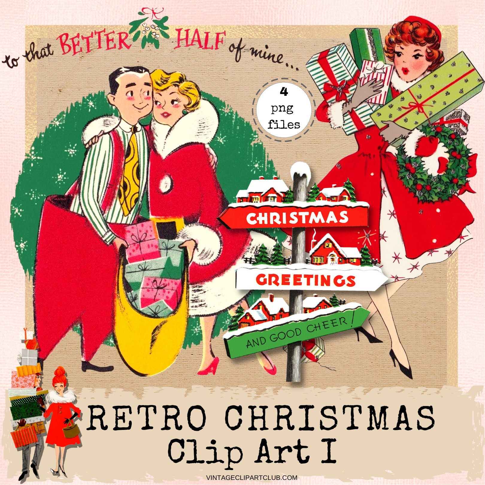 Vcc_4 Vintage Retro Christmas Clip Art I Digital Images - Etsy