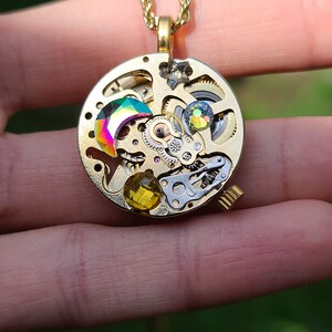 Clock Pendant Necklace, Clock Work Rewind Moving Gears! Gold Pendant ...