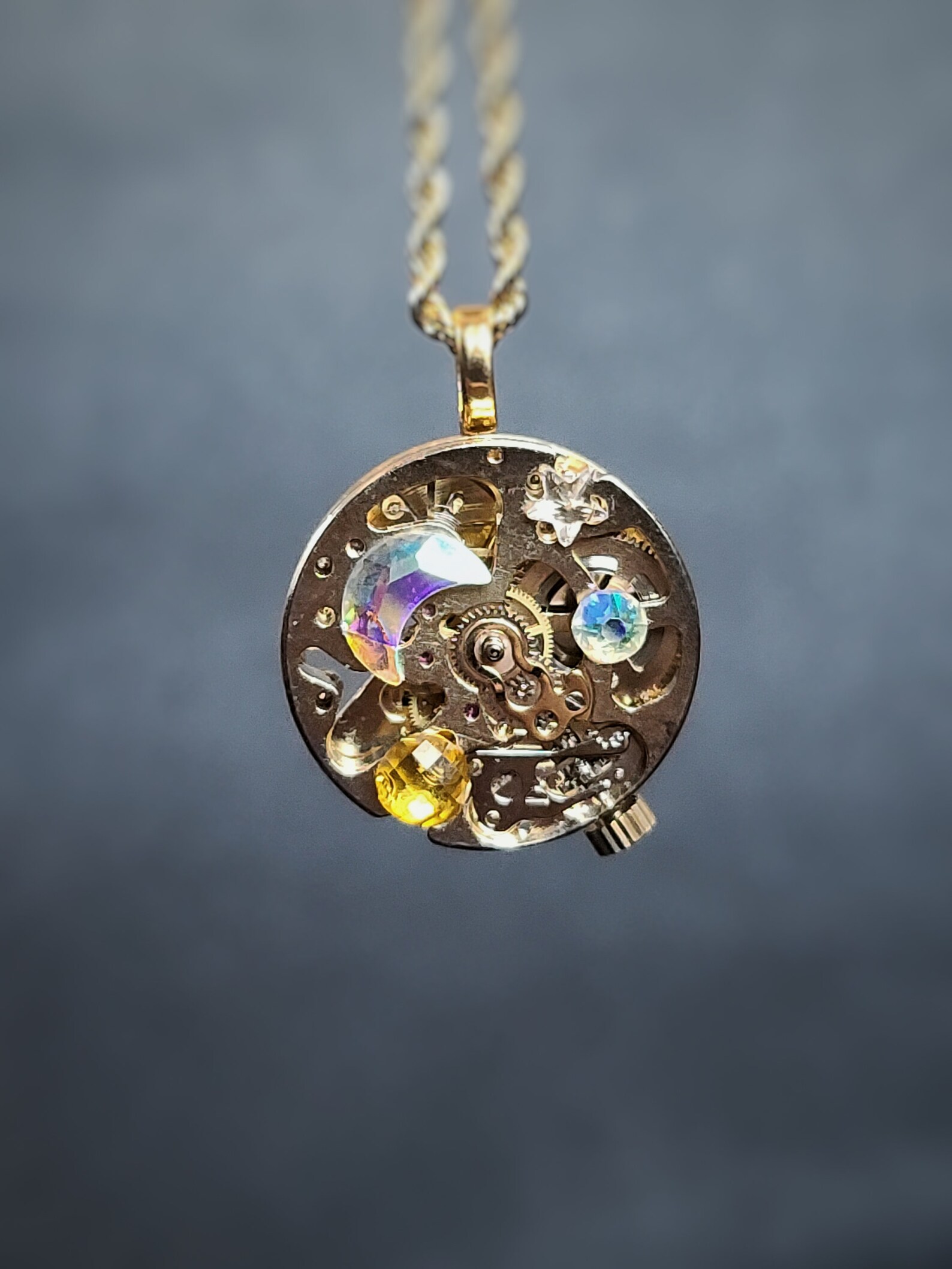 Clock Pendant Necklace, Clock Work Rewind Moving Gears! Gold Pendant Necklace Clockwork ...