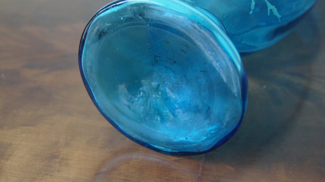 Antique French Enameled Blue Glass Vase Hand-Painted | Etsy