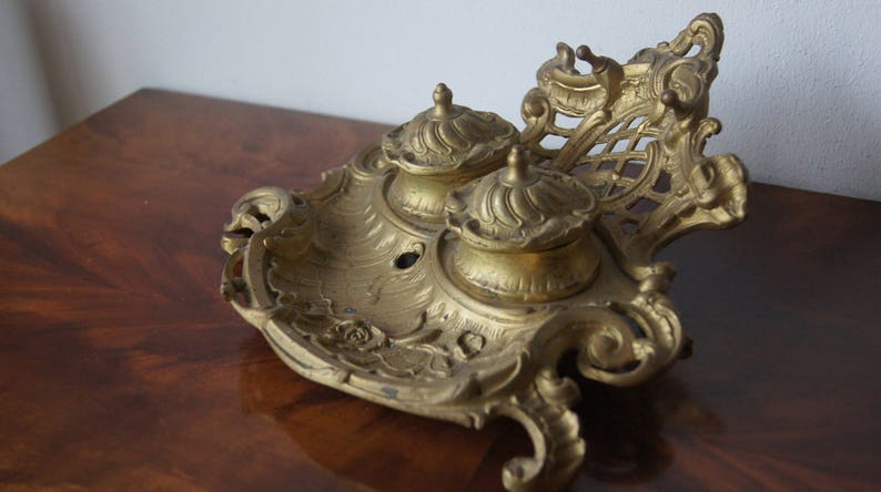 Antique Bronze Inkwell 1800's Ornate Double Inkwell - Etsy
