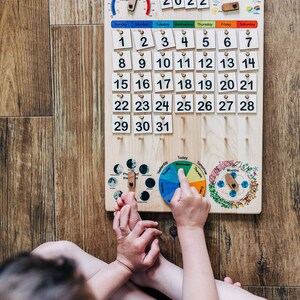 Expanded Wooden Perpetual Calendar With Seasons, Moon Phases, Months ...